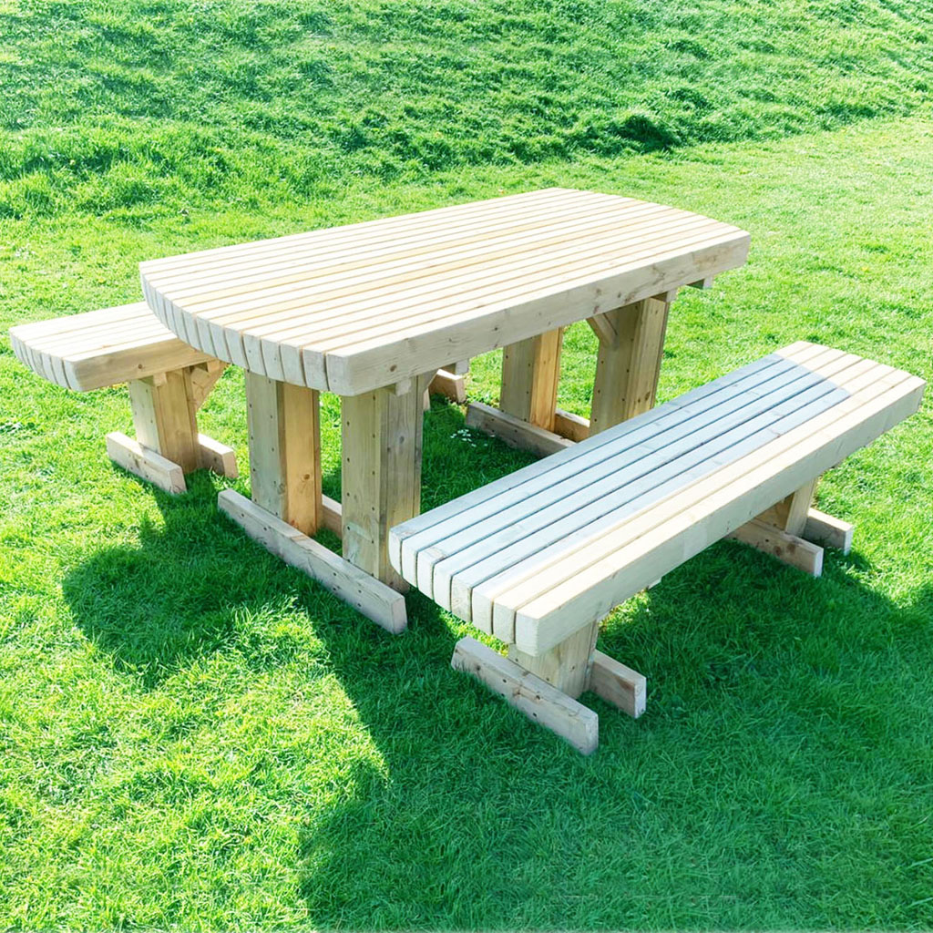 Garden furniture: Heavy Duty Wooden Patio Table With Two Benches